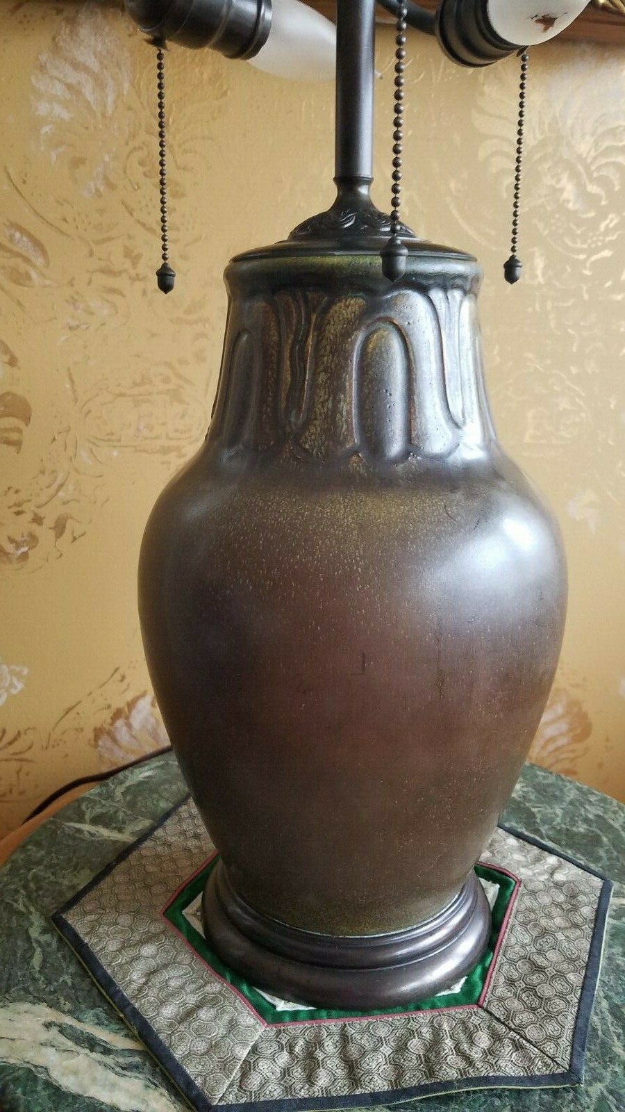 Tiffany Studios Leaded Slag Glass Acorn Shade, Rookwood Pottery Lamp ...