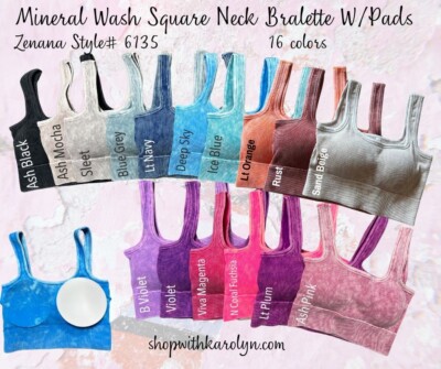 Zenana Ribbed Padded Mineral Wash Bralette Square Neck Crop top S-XL ...