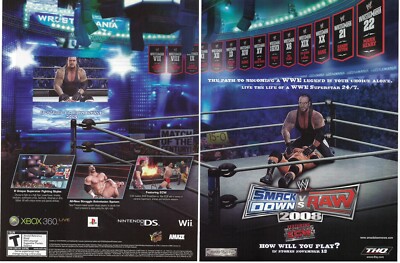 WWE Wrestling Smackdown vs Raw 2008 THQ Superstar Video Game Print Ad ...