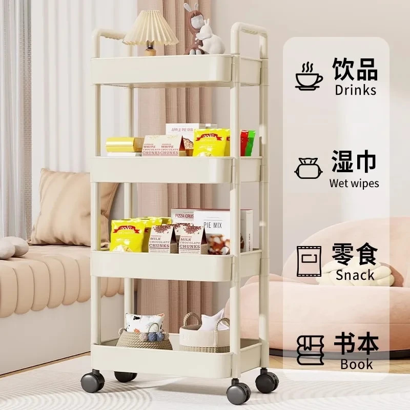 Multi-Layer Storage Trolley with Handlebar Floor-Standing Rack for ...