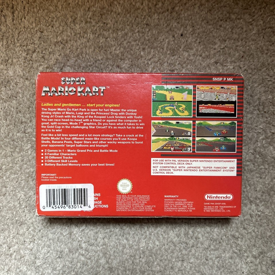 Rare Mario Kart (Rare Red Box) PAL SNES (Complete) Super Nintendo Game ...