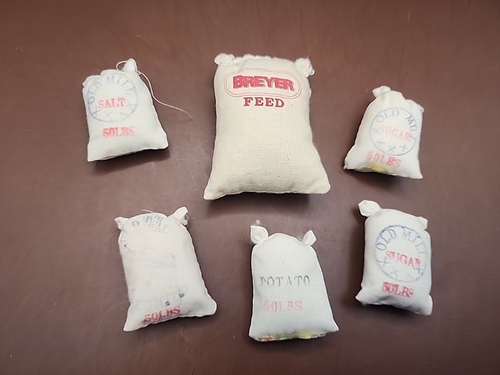 Set of 6 Assorted Miniature Sacks, Dollhouse Kitchen Sacks, Vintage ...
