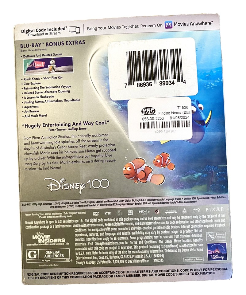 Disney • Pixar FINDING NEMO 🐠 (Blu-Ray + DVD + Digital) Disney 100 ...