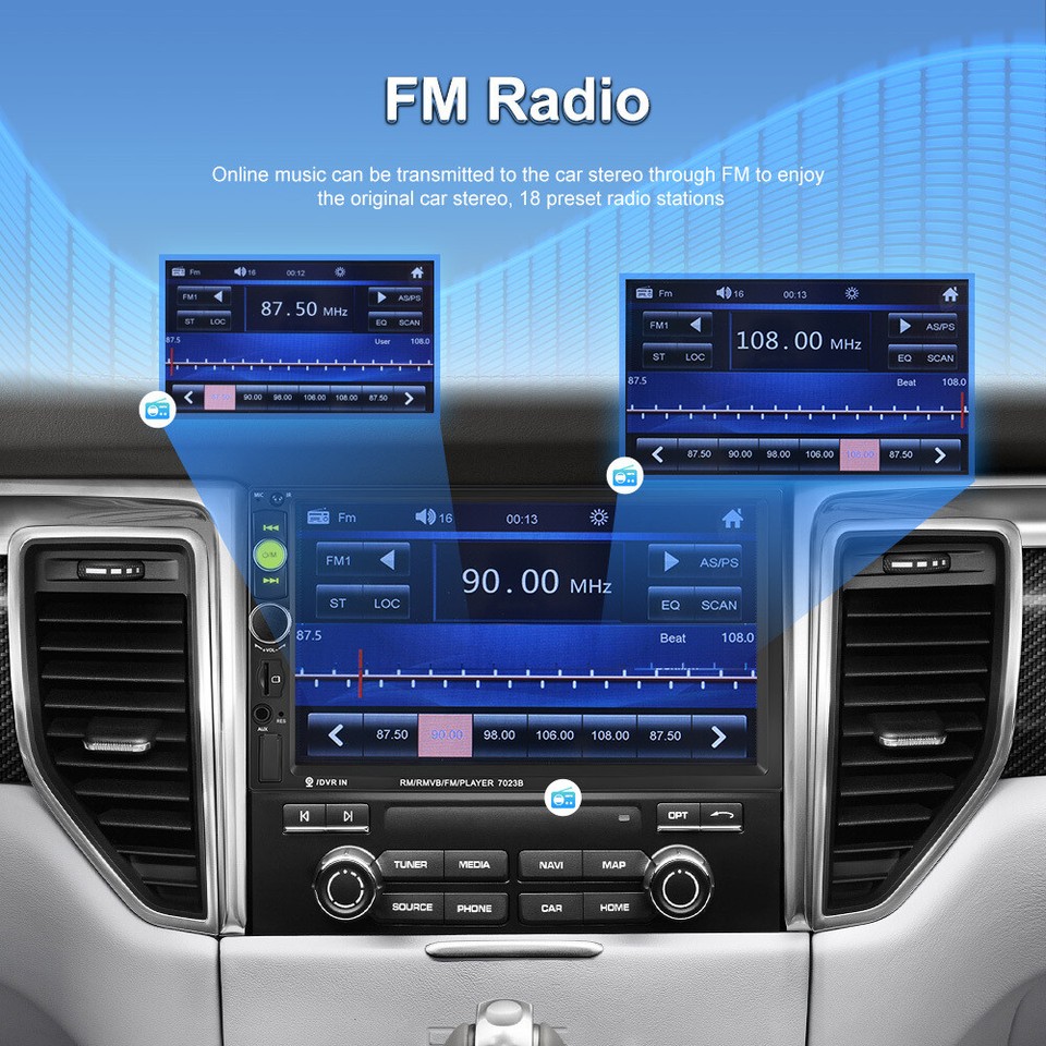 7" Double 2 DIN Car Stereo Radio Touch Screen Bluetooth MP5 FM SWC USB ...