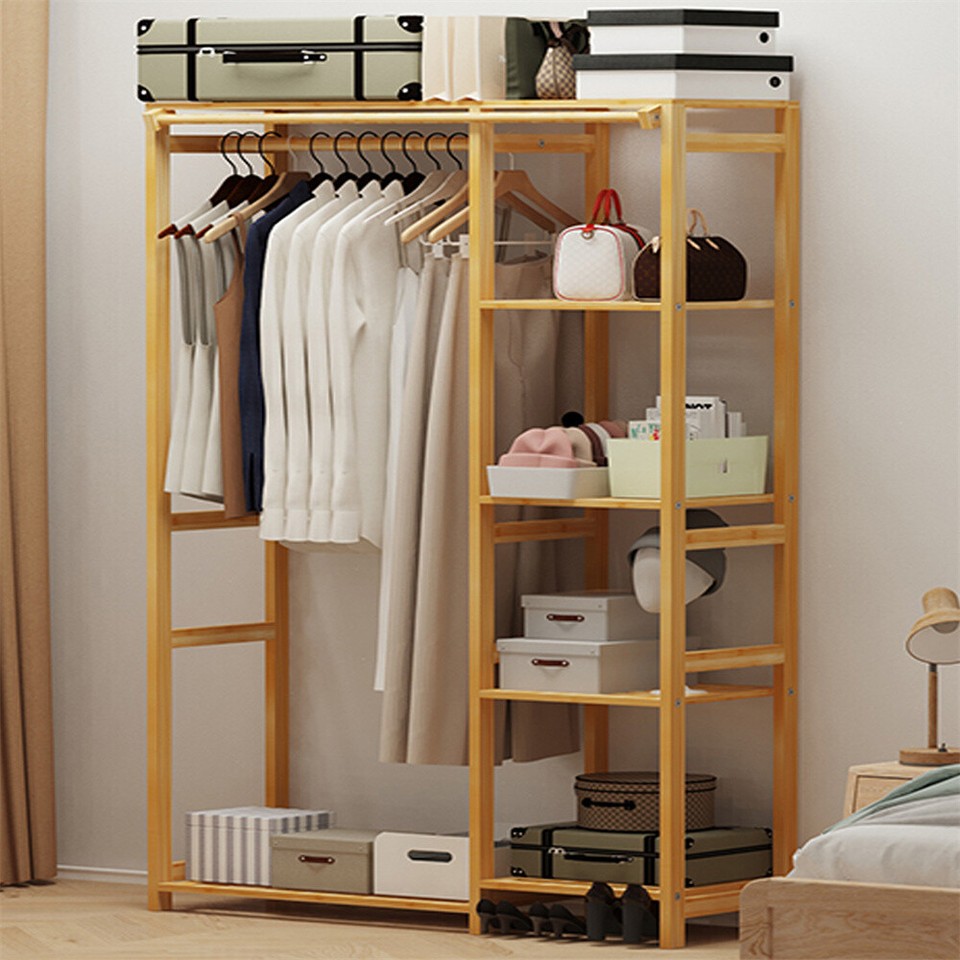 Bamboo Garment Rack Large Clothes Rail Rack with Shelves Wardrobe for ...