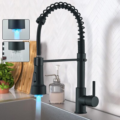 LED Light Kitchen Faucet with Pull Down Sprayer 1 Hole Swivel Sink ...