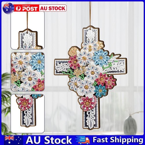 Wooden Cross 5D DIY Diamond Painting Hanging Pendant for Garden Window ...
