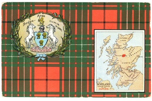 Cumin Family Badge And Map Showing Cumin's Plants Location Scotland ...