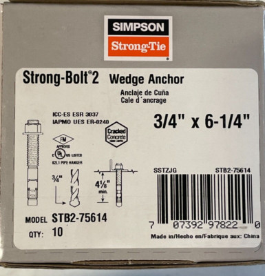 (10) Simpson Strong-Tie STB2-75614 3/4" x 6-1/4" Zinc Strong-Bolt2 ...