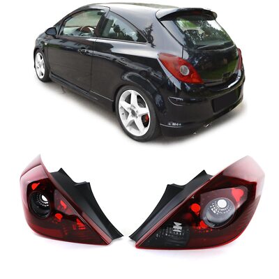 For Opel Corsa D 3-Door From 2006 - Tail Lights In Red Black OPC Look ...