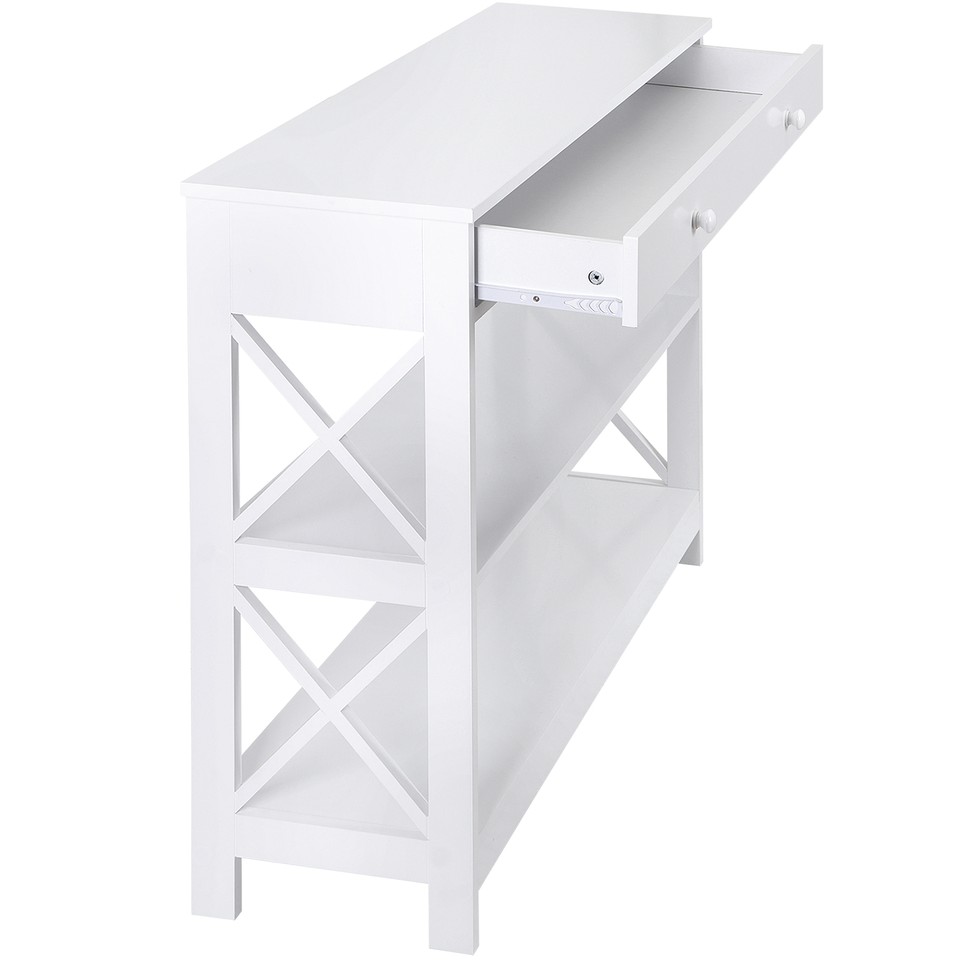 High Console Table 3-tier with Drawer Storage Shelf Sofa Table Hallway ...