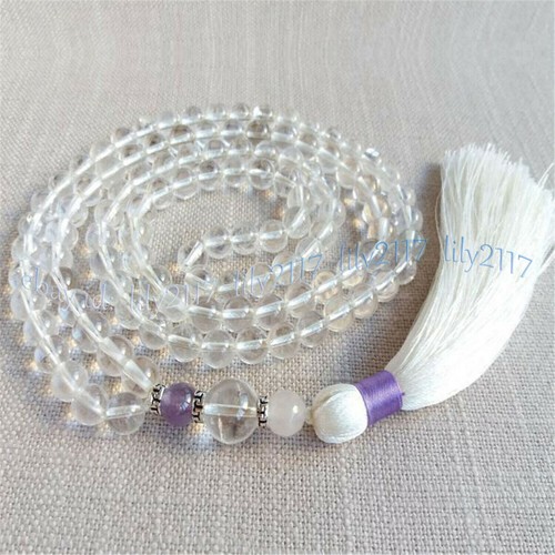 Clear Quartz Round Gems 108 Prayer Beads Tibet Buddhist Mala Necklace ...