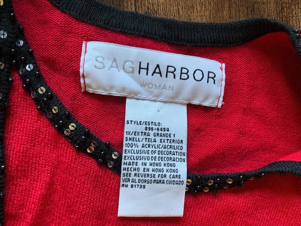 Red pullover sweater, black beaded bling!, Sag Harbor Woman, 1X | eBay