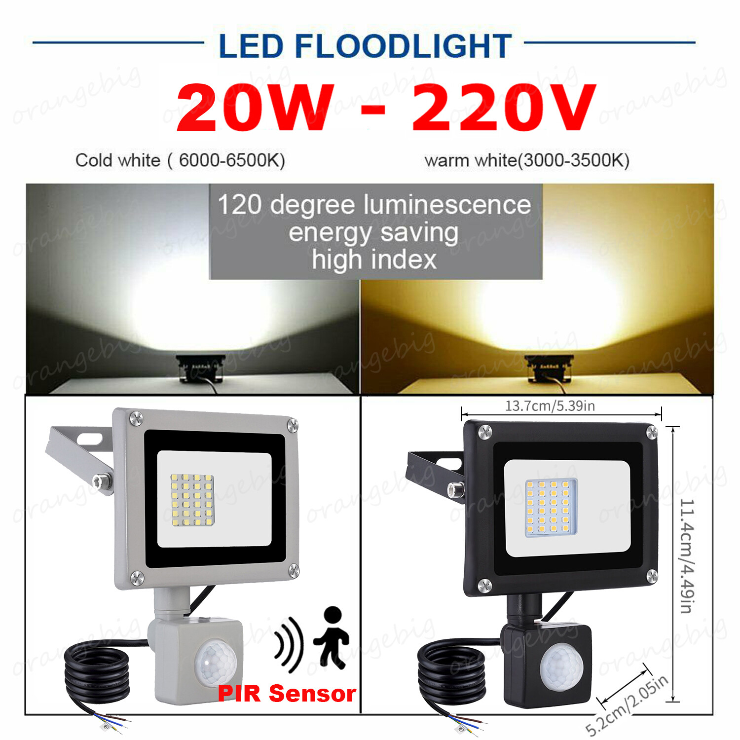LED Floodlight PIR Sensor Motion 10/20/30/50/100W Outdoor Security ...