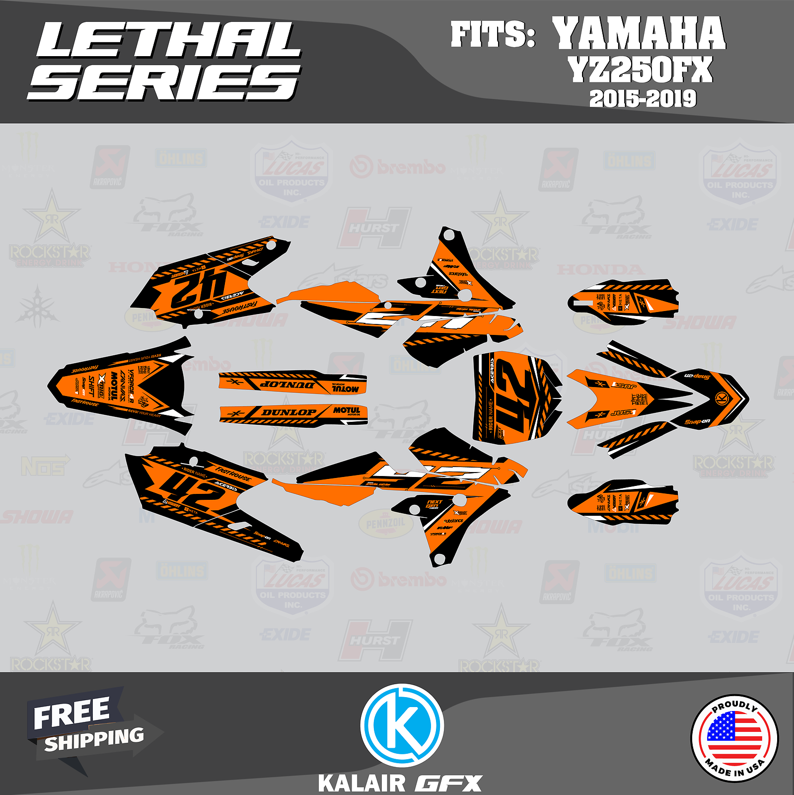 Graphics Kit for Yamaha YZ250FX (2015-2019) Lethal-Orange | eBay