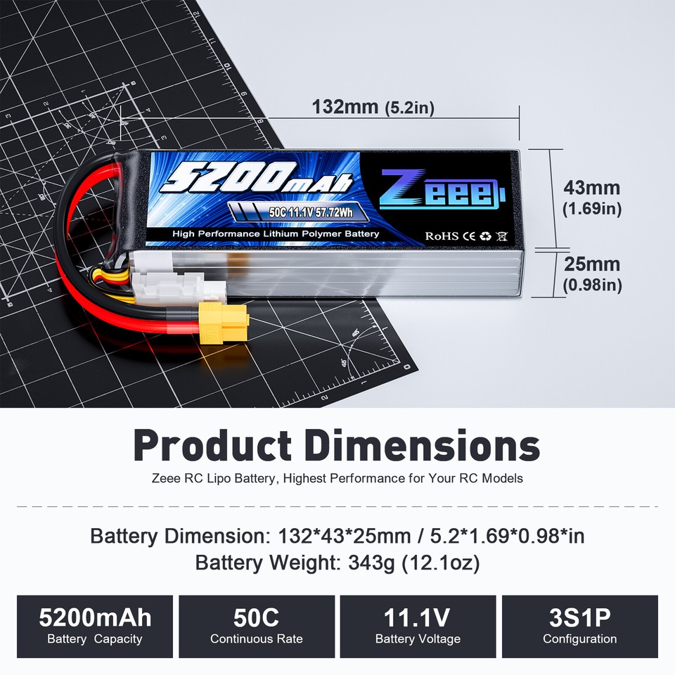 Zeee 11.1V 50C 5200mAh 3S LiPo Battery XT60 for RC Airplane Heli Car ...