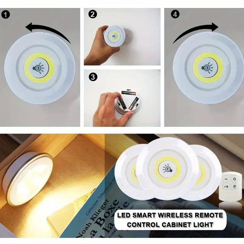 Wireless LED COB Night Light 3 Pcs - Remote Control, Dimmable and Easy ...