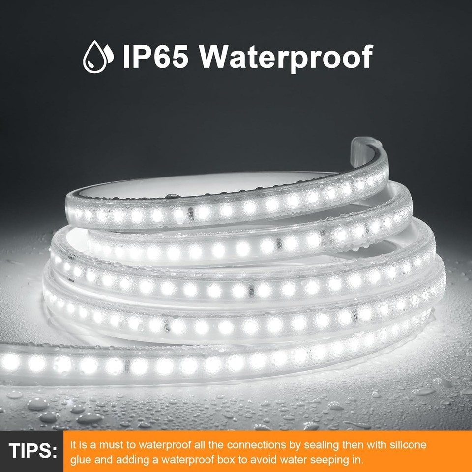LED Strip Lights Outdoor Waterproof, 600 LEDs, 6500K Cool White, 16.4ft ...