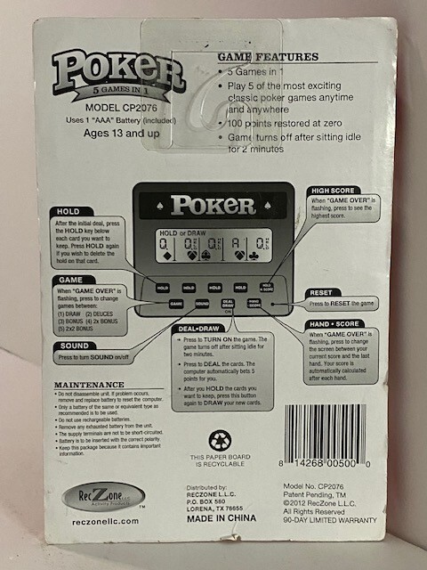 Reczone Electronic Handheld 5 in 1 Poker Game 2012 Draw Deuces Bonus ...