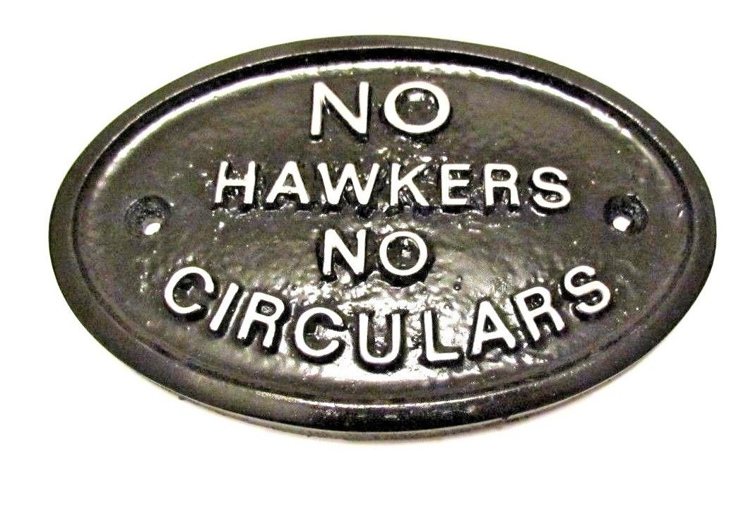SILVER NO HAWKERS NO CIRCULARS - GARDEN/GARAGE WALL PLAQUE / SIGN ...