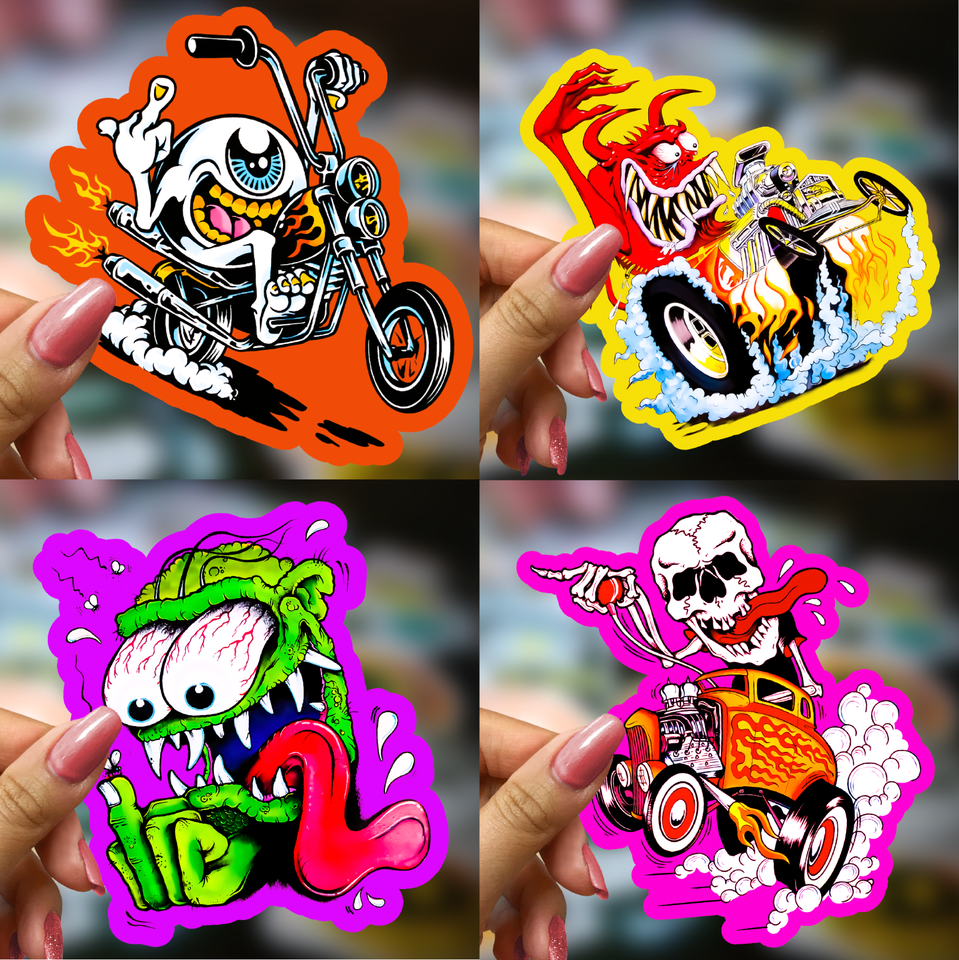 Rat Fink Ed Roth Vinyl Decals 50pcs Hot Rod Custom Car Bike Skateboard ...