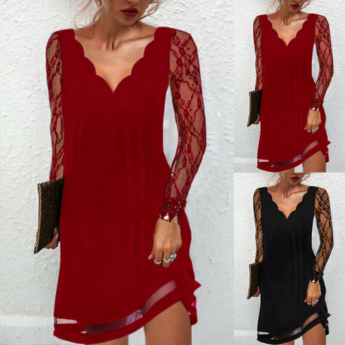 Womens Sexy Mesh Sheer V Neck Dress Ladies Evening Cocktail Party Mini ...