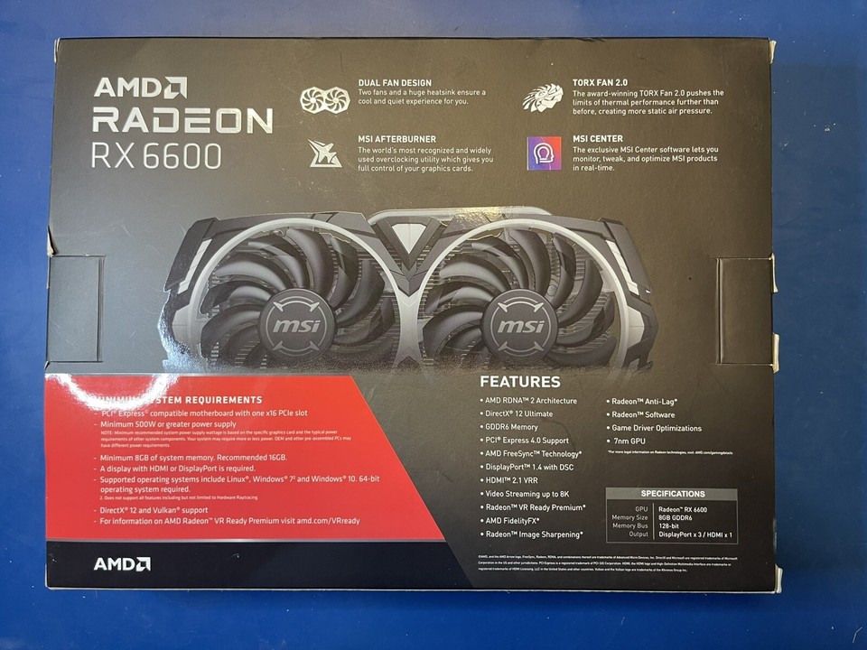 MSI ARMOR AMD Radeon RX 6600 - 8GB, GDDR6 Graphics Card With ORIGINAL ...