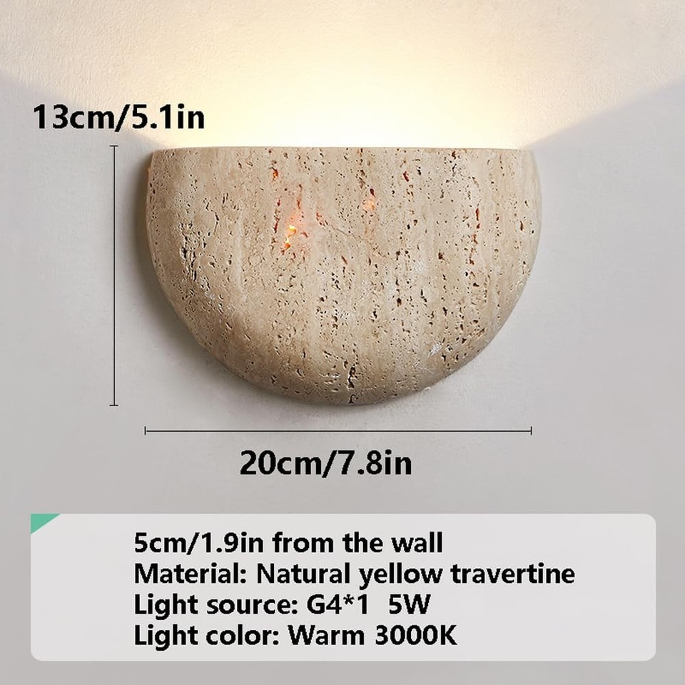 Semi Circle Yellow Travertine Wall Lamp Japanese Style Wabi-Sabi Art ...
