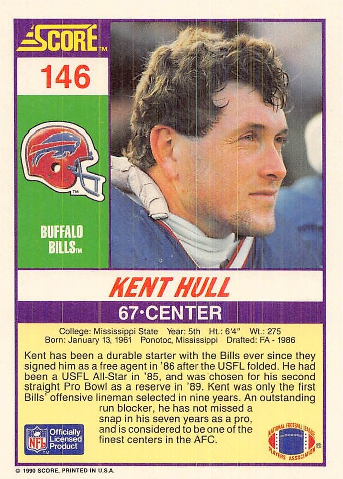 Kent Hull 1990 Score 146 Buffalo Bills Football Card | eBay