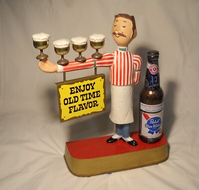 Vintage Pabst BlueRibbon Beer Sign Metal Bar Top Waiter With Arm Out | eBay
