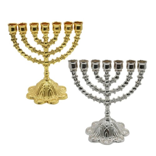 Flower Base Metal Menorah 7 Branch Antique Candlestick Religious Holder ...