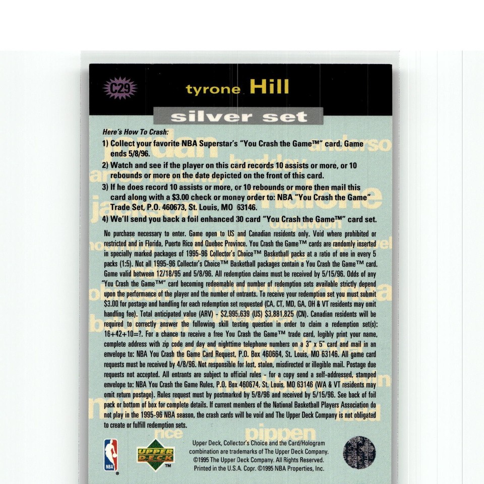 1995-96 Upper Deck Collector's Choice Silver Tyrone Hill (March 10) # ...