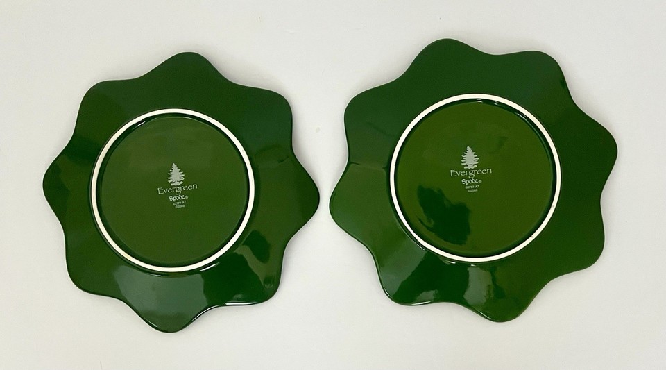 2 Spode Evergreen Tree Plates Green Star Embossed Ceramic 9”—2 Sets ...