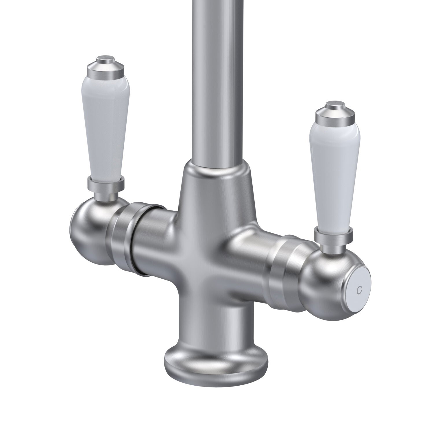 Nuie Cruciform Brushed Nickel Kitchen Sink Mixer Tap & Ceramic Dual ...