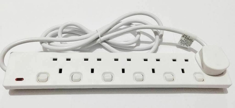 6 GANG WAY INDIVIDUALLY SWITCHED EXTENSION LEAD 2M LEAD 3 PIN UK PLUG ...