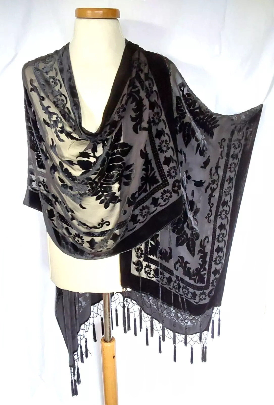 Women Long Soft Chiffon Scarf Sheer Burnout Velvet Pattern Wrap Shawl ...