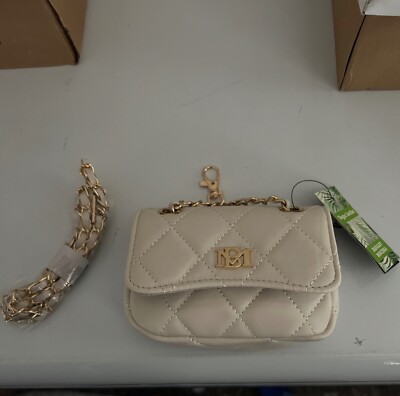 Badgley Mischka Mini Purse Key Clip Vegan Leather Off White Quilted NEW ...