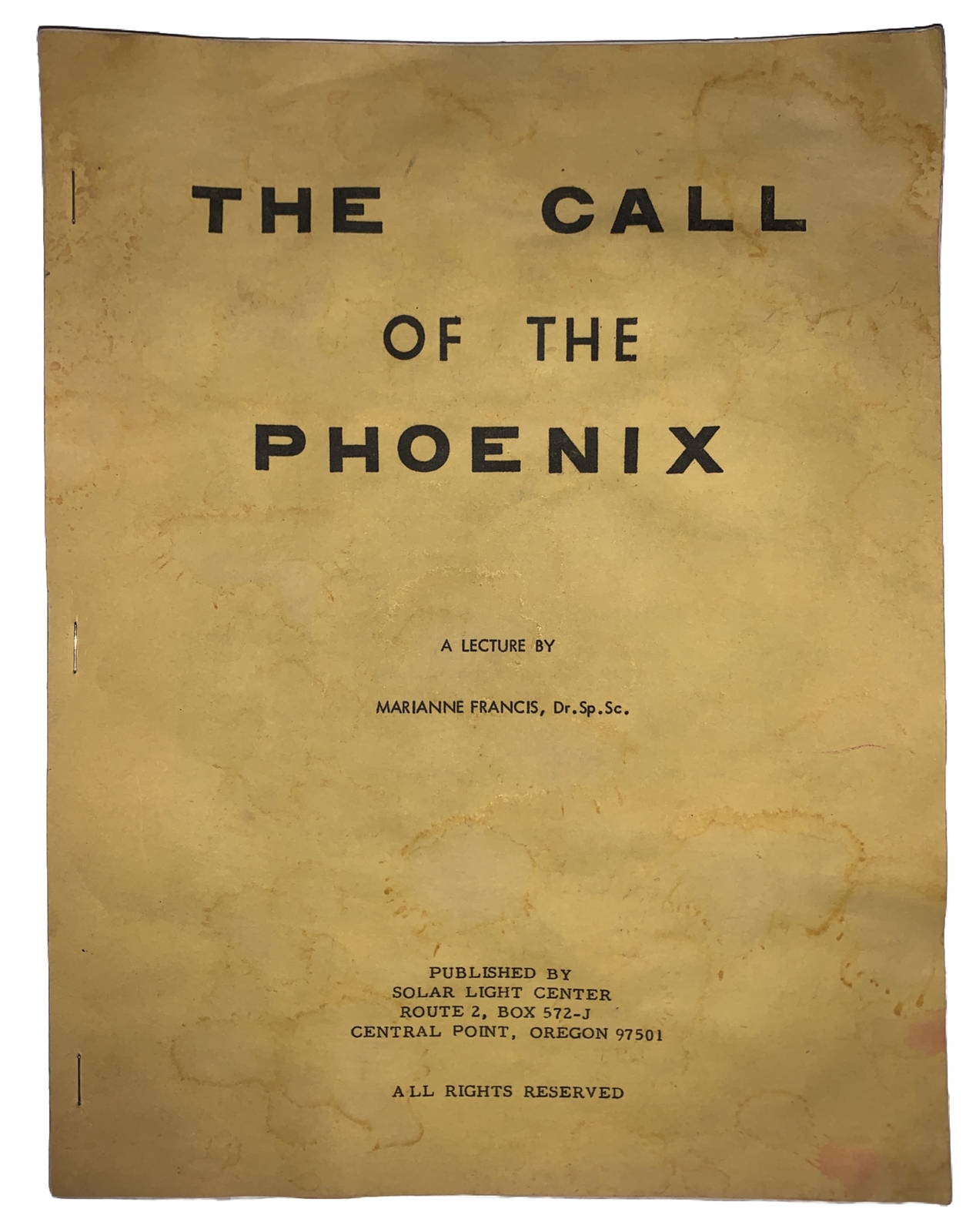 c. 1960's, THE CALL OF THE PHOENIX, A LECTURE by MARIANNE FRANCIS ...