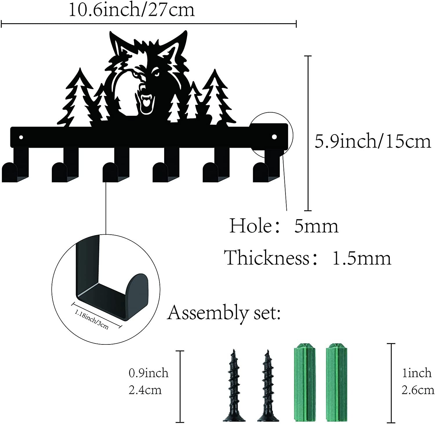 CREATCABIN Metal Key Holder Black Anima Key Hooks Wall Mount Hanger ...