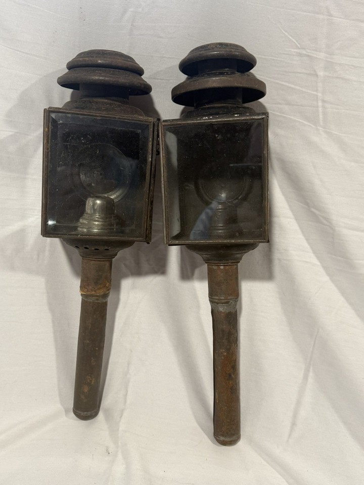 Antique Primitive Carriage Buggy Lamps Metal Candle Lanterns | eBay
