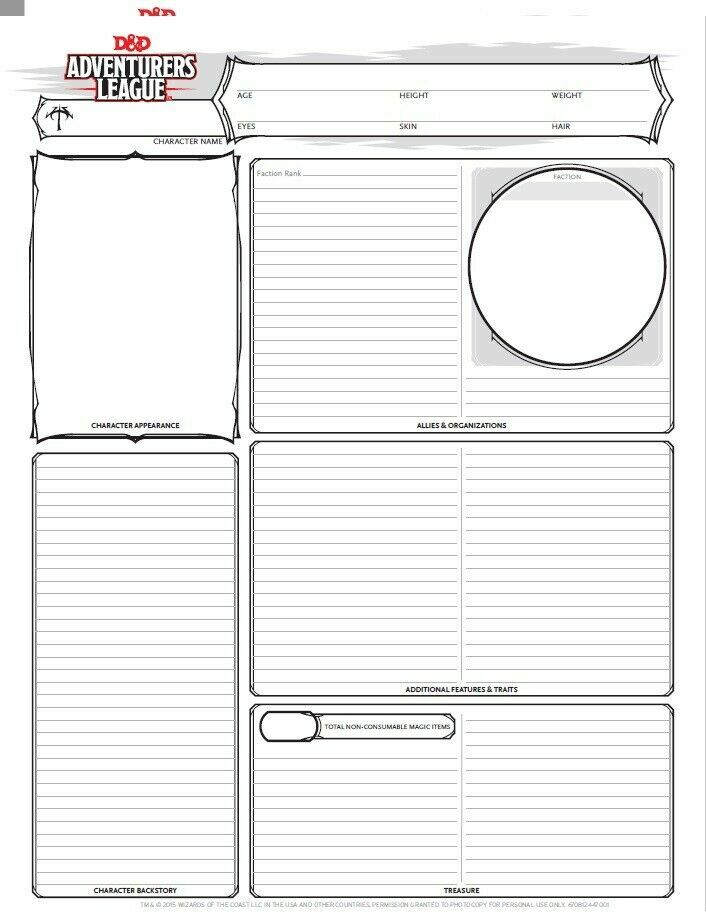 Dungeons And Dragons 5th Edition Character Sheet D&D 5E – Character