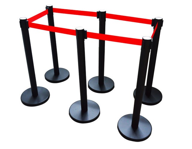 6 Red Belt Stanchion Posts Queue Pole Retractable Crowd Control Barrier ...