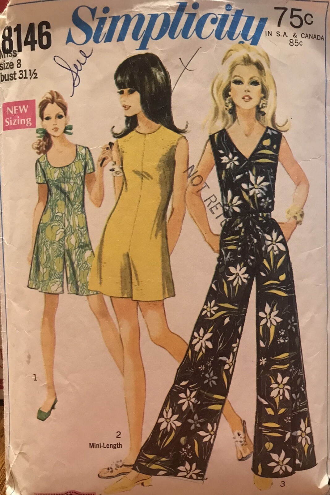 Vintage 1969 Pant dress Pattern Simplicity 8146 S-8 Used Classic Sixty ...