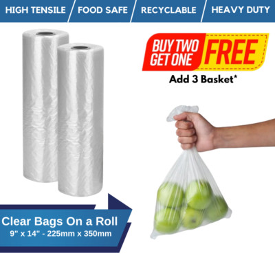500 Clear HD Polythene Bags On A Roll | 9" x 14" | Fruit Reusable ...