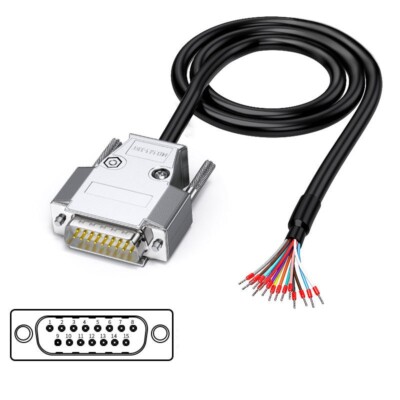 DB15 2 Rows D-SUB 15 Pin RS232 Serial Male Female Shielded Cable Wire ...