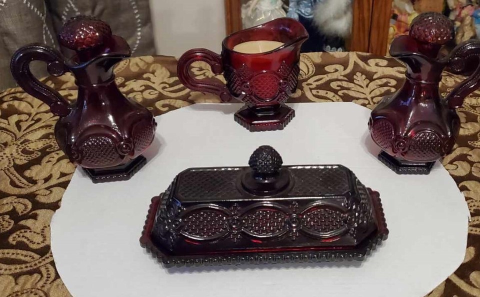 AVON 1876 Cape Cod Ruby Red Gothic Dinnerware Entire Collection Setting ...