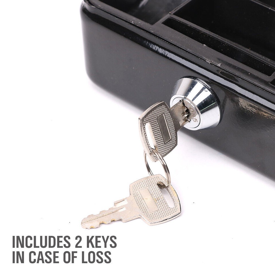 Locking Steel Cash Lock Box with Keys Security Money Tray Double Layer ...