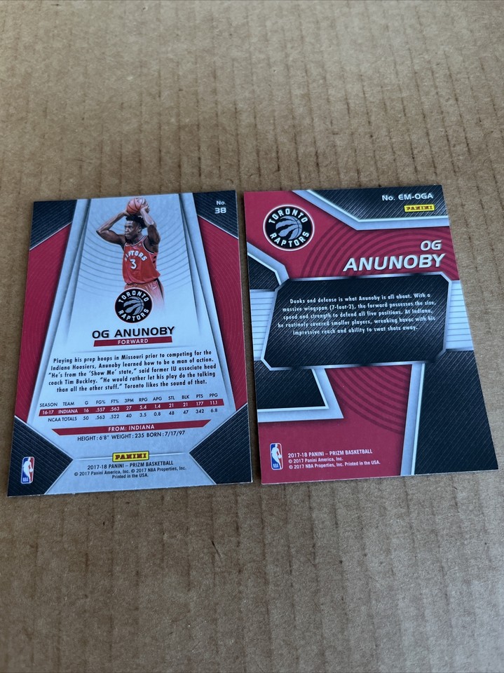 OG ANUNOBY RC 2017 Prizm #38 & Emergent #EM-OGA Raptors Basketball ...