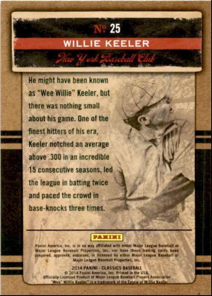 2014 Panini Classics Legendary Lumberjacks Willie Keeler New York Highlanders | eBay