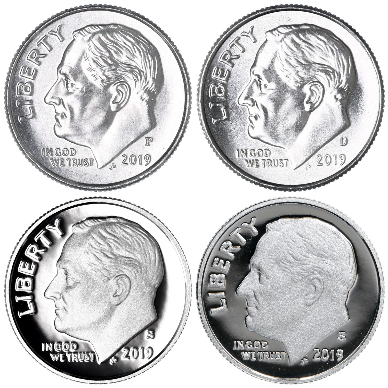 2019 P D S S Roosevelt Dime Year Set Silver & Clad Proof & BU US 4 Coin ...